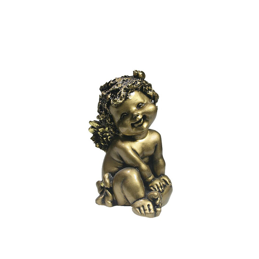 Фигурка Ангелочек с божьей коровкой цв. золото 10*9*15см KSMR-713282/A077