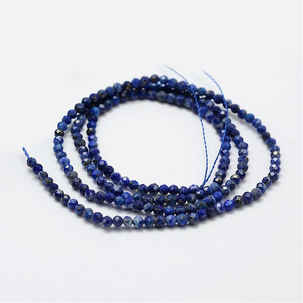 Бусины каменные, лазурит, граненый, 2-2.6мм, 180 шт, низка