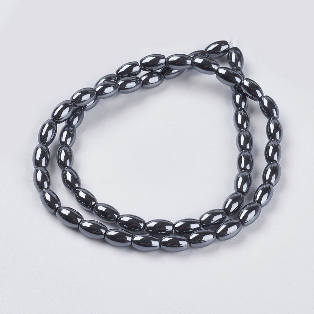 Бусины каменные, гематит, рис, 12х6мм, 30 шт, низка