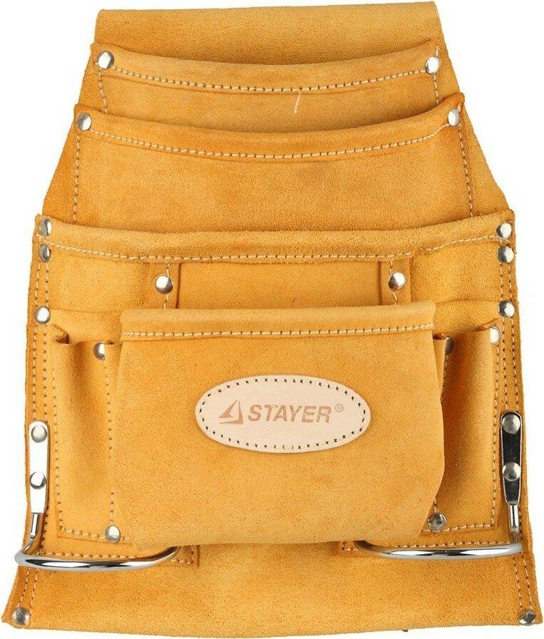 Сумка для инструментов Stayer 38517 Professional кожаная, 2 скобы, поясная с 10 карманами