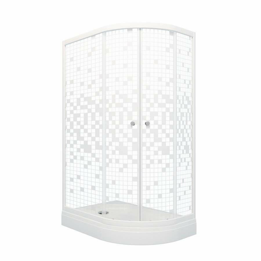 Душевой уголок Тритон Коралл 800х1200х1915 мм, прозрачный, с рисунком 4 мм, профиль белый (Щ0000061780) А левая мозаика (2 места+сифон D90)