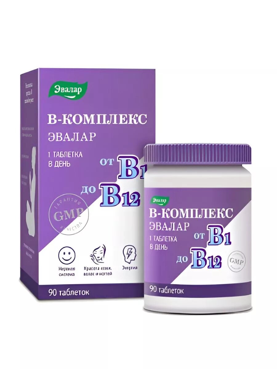 Витамины Эвалар "Комплекс витаминов В", для нервной системы, 90 таблеток