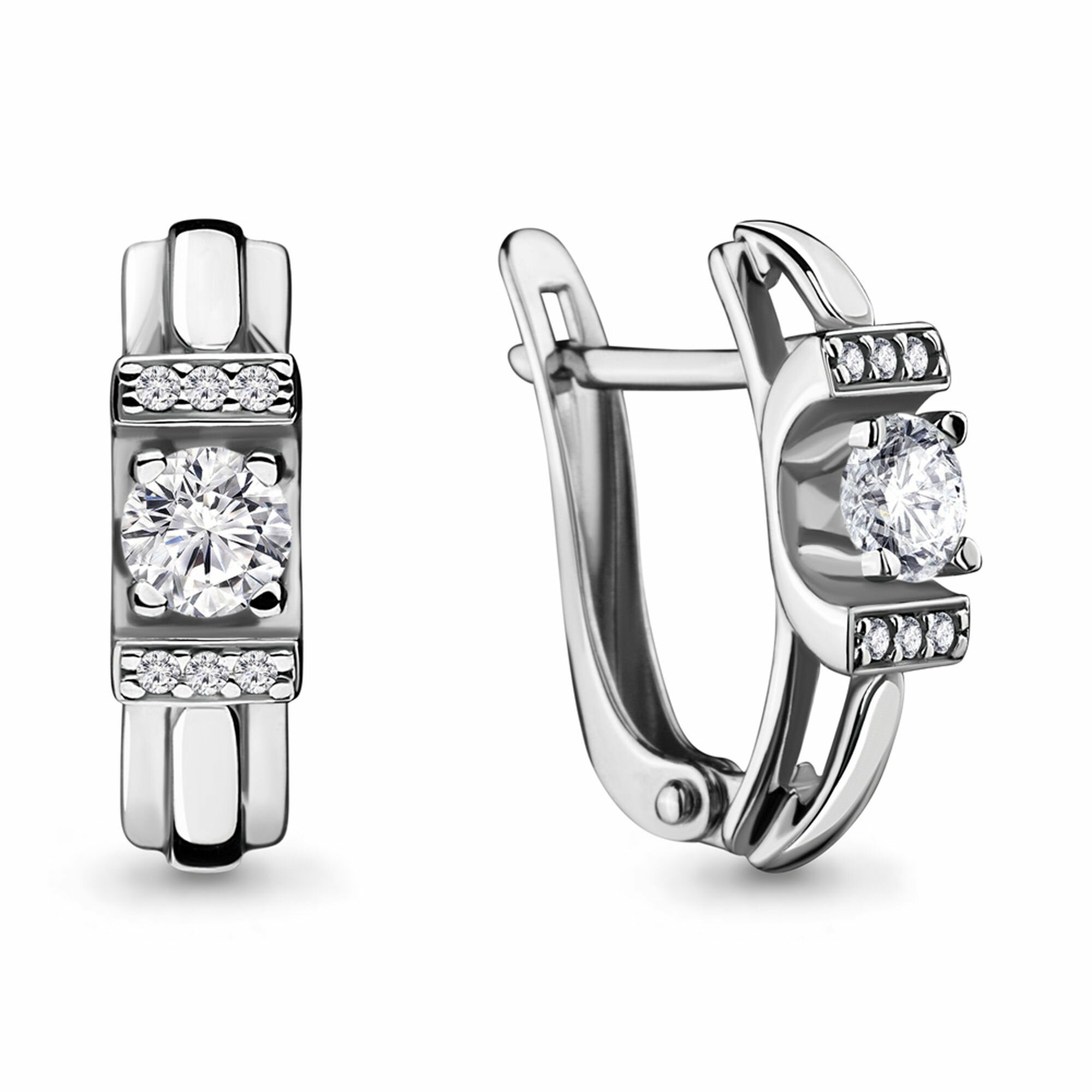 Серьги, серебро, 925 проба, родирование, кристаллы Swarovski, фианит