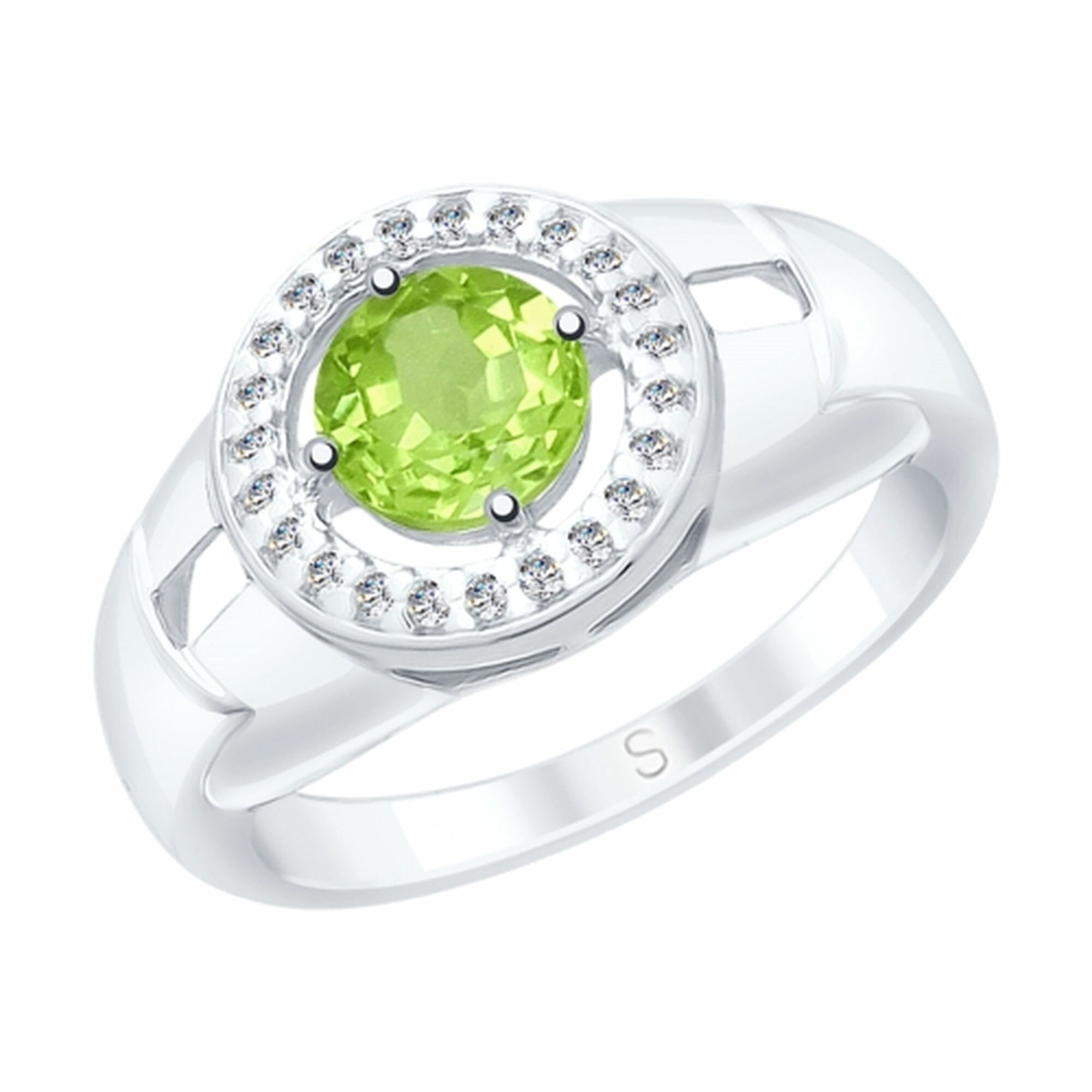 Кольцо, серебро, 925 проба, родирование, фианит, хризолит