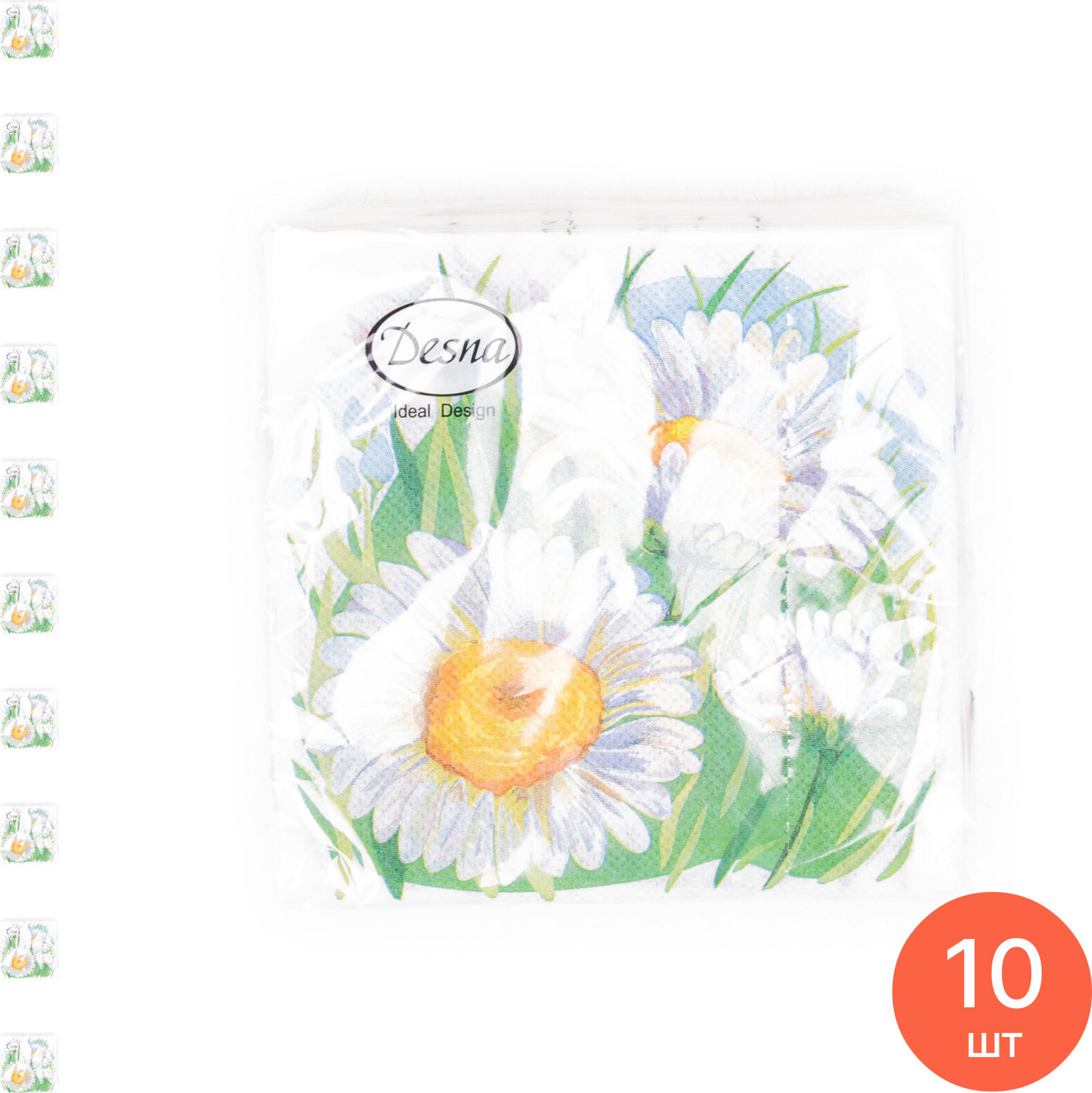 Салфетки бумажные DESNA / Десна Ромашка, однослойные, 100% целлюлоза, белые, 24х24см, в упаковке 40шт. (комплект из 10 шт)