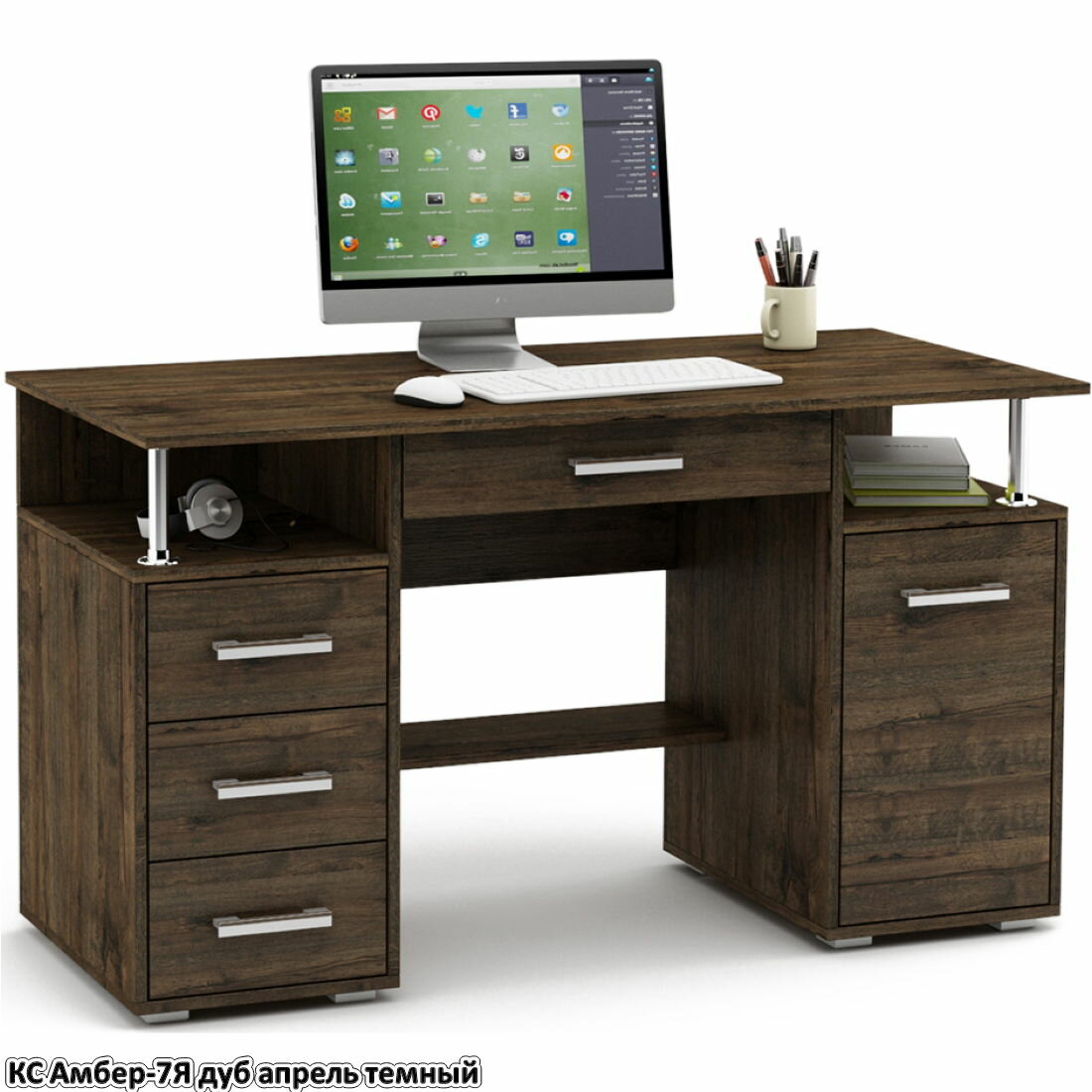 Компьютерный стол Амбер-7Я Дуб-апрель-темный, ЛДСП, МФ Владимир VMF, 130х74,6х60 см.