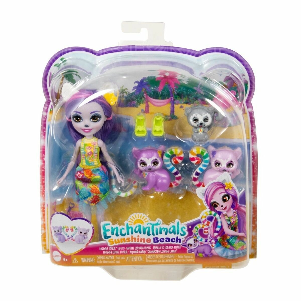 Кукла Enchantimals Sunshine Beach HRX86 семья лемуров Лоринда с питомцами Энчантималс Mattel
