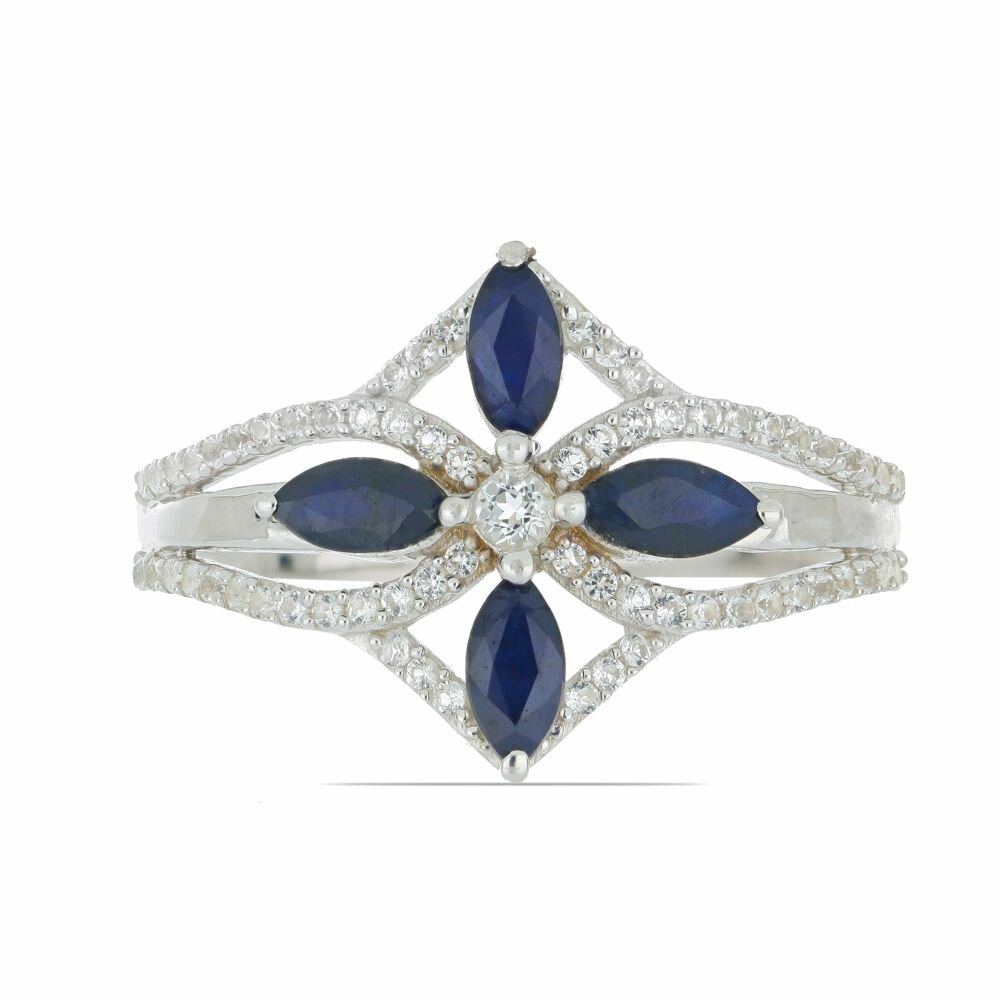 Кольцо, серебро, 925 проба, родирование, сапфир, топаз