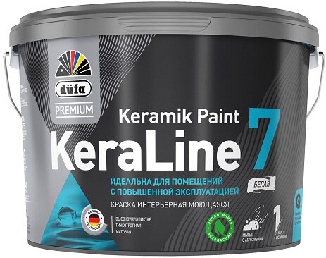 Краска для Стен и Потолков Моющаяся Dufa Premium KeraLine 7 Keramik Paint 9л Белая, Матовая / Дюфа Премиум Кералайн 7 Керамик Пейнт.