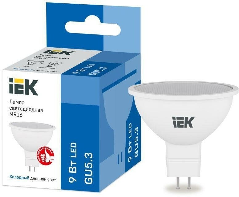 Лампа светодиодная MR16 софит 9Вт 230В 6500К GU5.3 IEK LLE-MR16-9-230-65-GU5