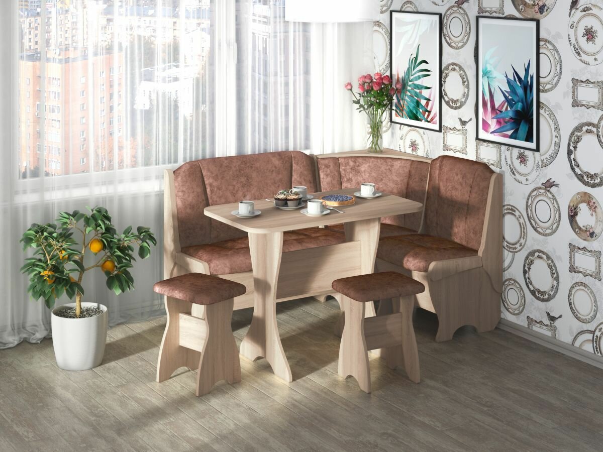 Кухонный уголок Оливия Дуб Сонома/В. Коньяк/Дуб Сонома