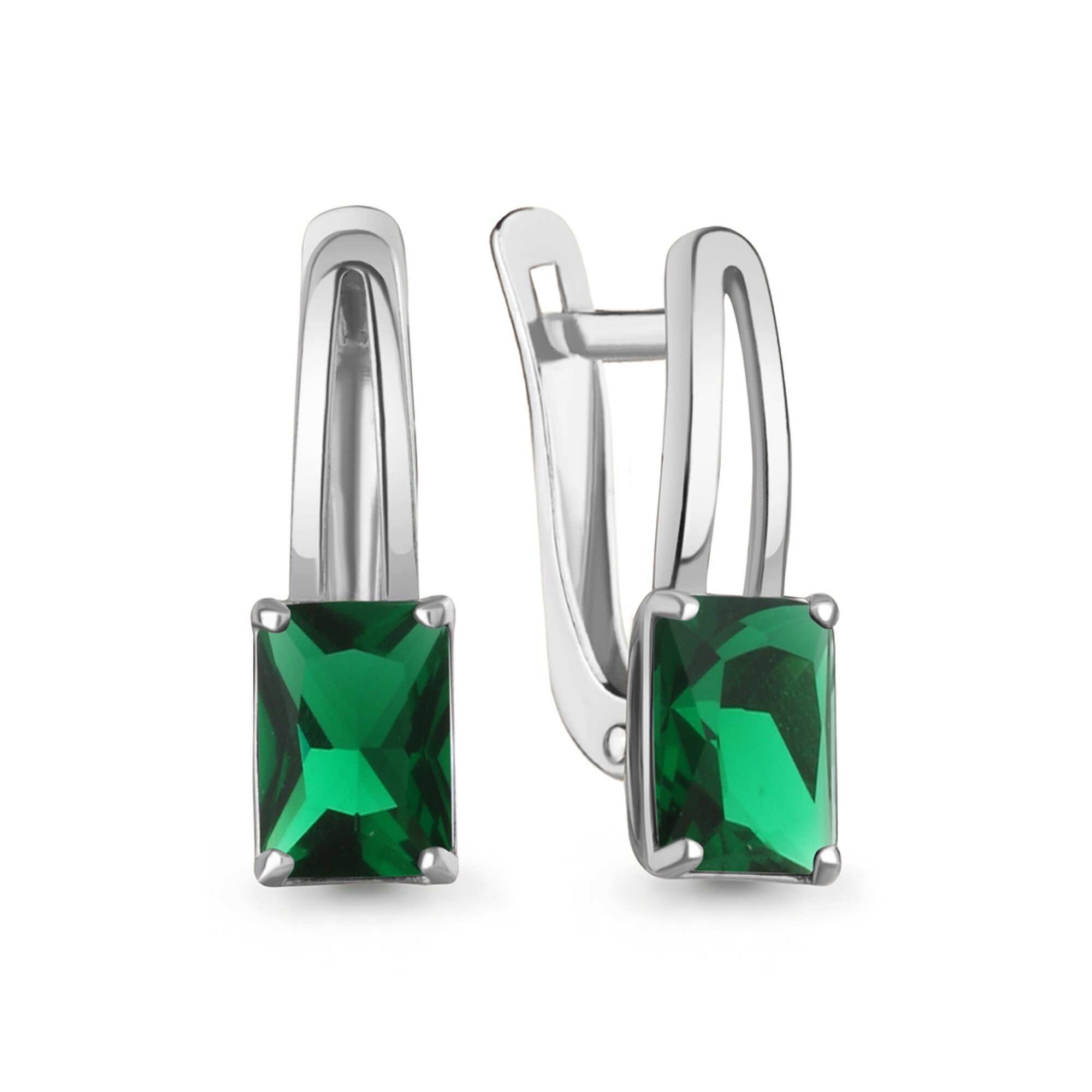 Серьги, серебро, 925 проба, родирование, изумруд синтетический