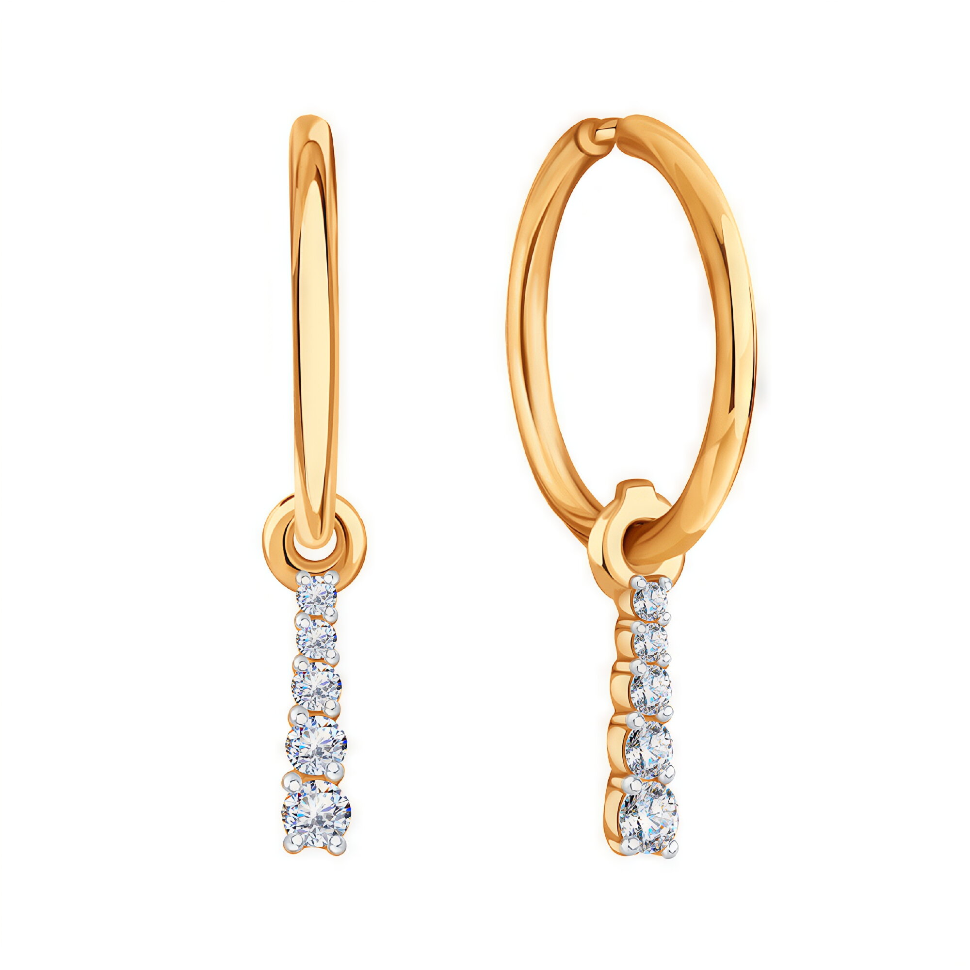 Серьги трансформеры, конго, красное золото, 585 проба, фианит