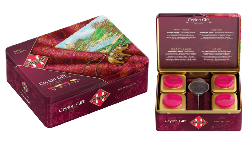 Чай HILLTOP "Цейлонская" Традиция цейлона - 50г/ Королевское золото - 50г/ Земляника со сливками - 50г/ Эрл Грей - 50г /жесть/ 200г