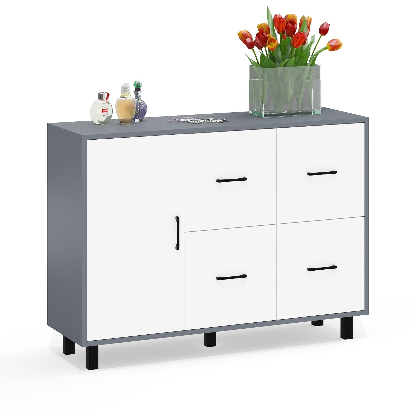 Комод-тумба РВК 125-1204, цвет графит/белый, ШхГхВ 120,4х37,4х87 см, не универсальная сборка