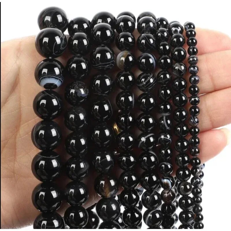 Натуральные каменные бусины Агат Малахит Лазурит Нефрит 4 6 8 10 мм Черный, 4mm approx 40pcs, Black Striped Agate