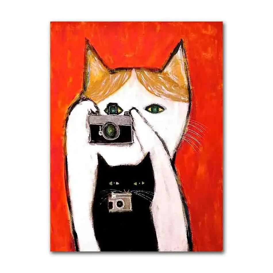 Плакат "Кошка-фотограф" AliPaint, 21x30см, черный