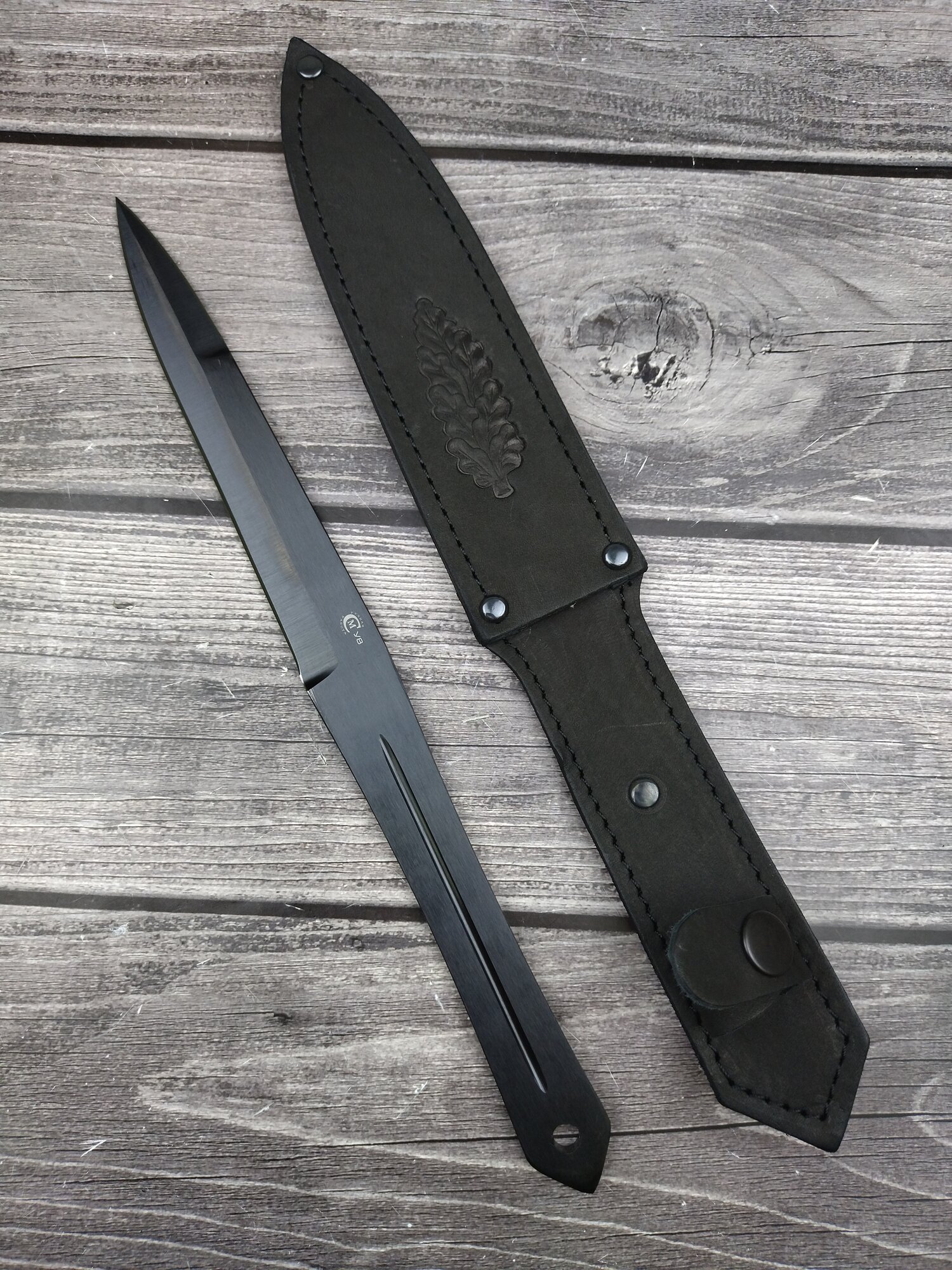 Нож Стрела, сталь У8, цельнометаллический, ножны из натуральной кожи, Мастерская Семина