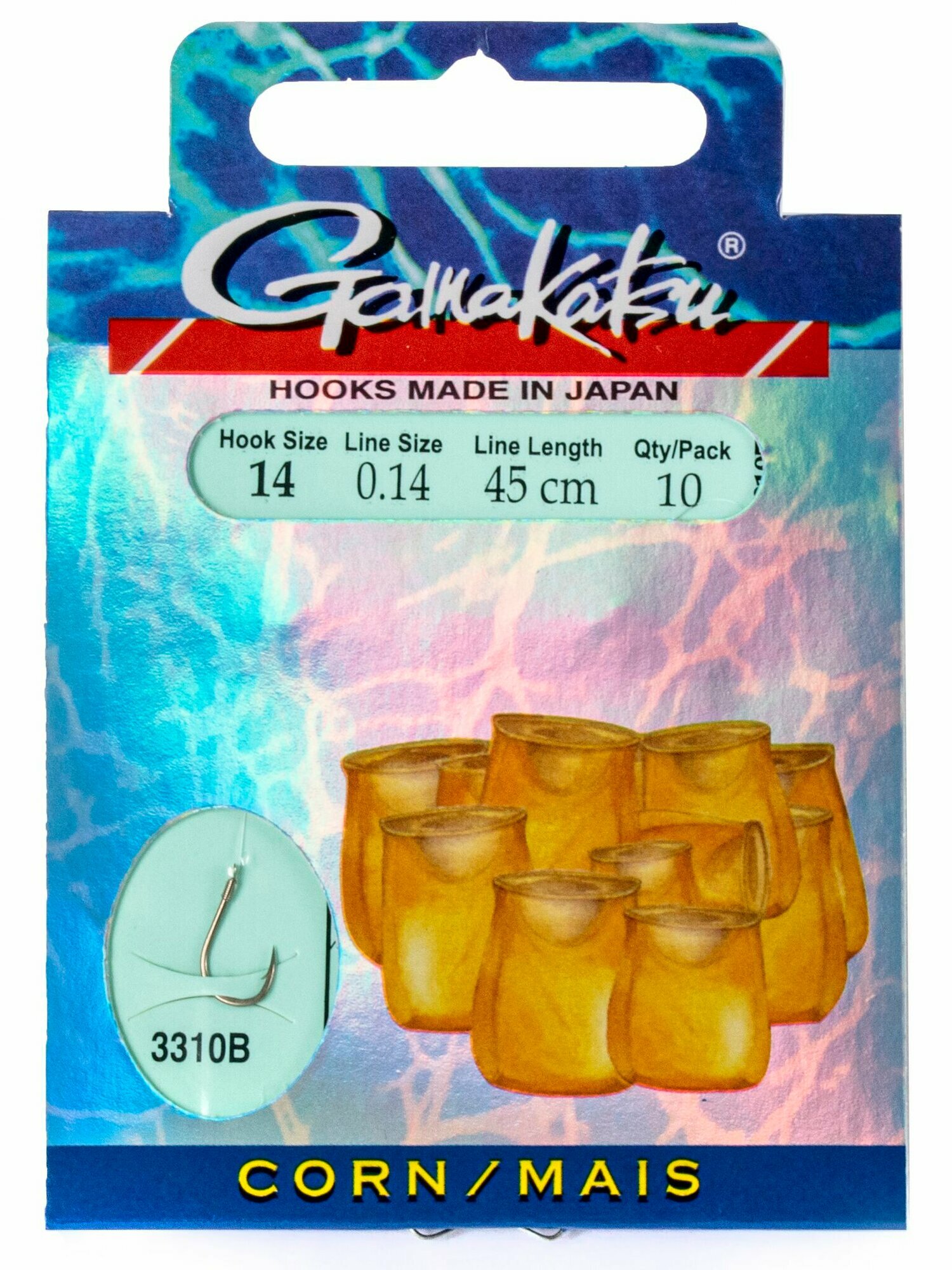 Крючки для рыбалки с поводком металлические набор на щуку и сома, Gamakatsu Booklet CORN 3310B разм. 14-0.14мм 45см 10шт, снасти карповые летние Япония