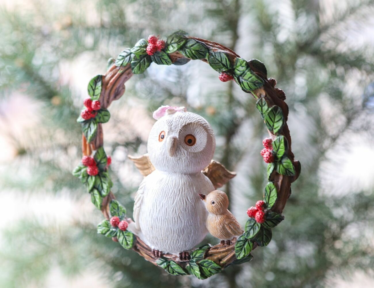 Елочная игрушка совушка-ангелочек, полистоун, 14 см, Kaemingk 520532-2