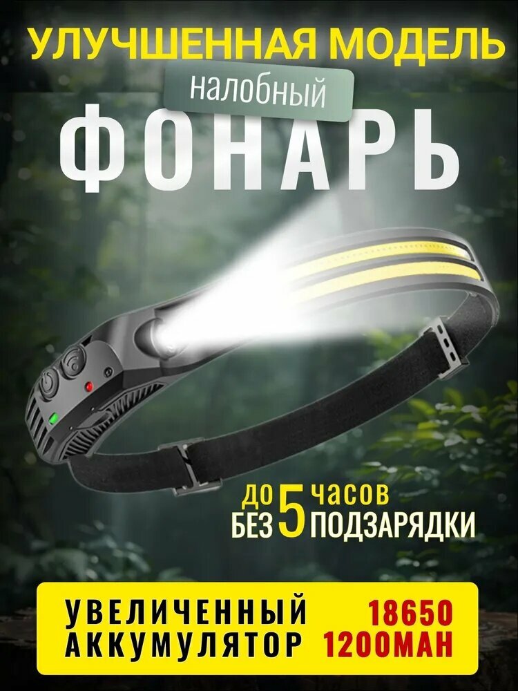 Фонарь налобный аккумуляторный, светодиодный, мощный 18650