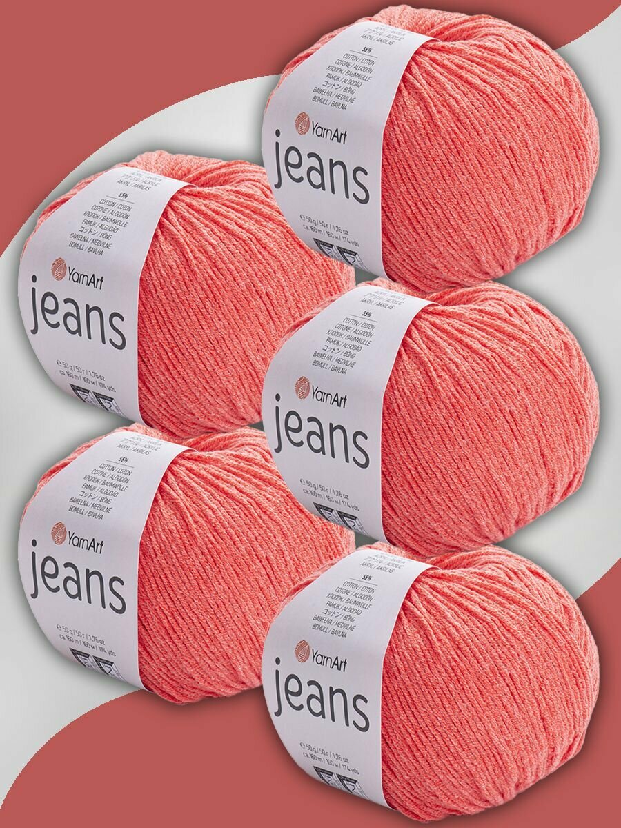 Пряжа для вязания YarnArt Jeans цвет 61 коралловый, 5 мотков