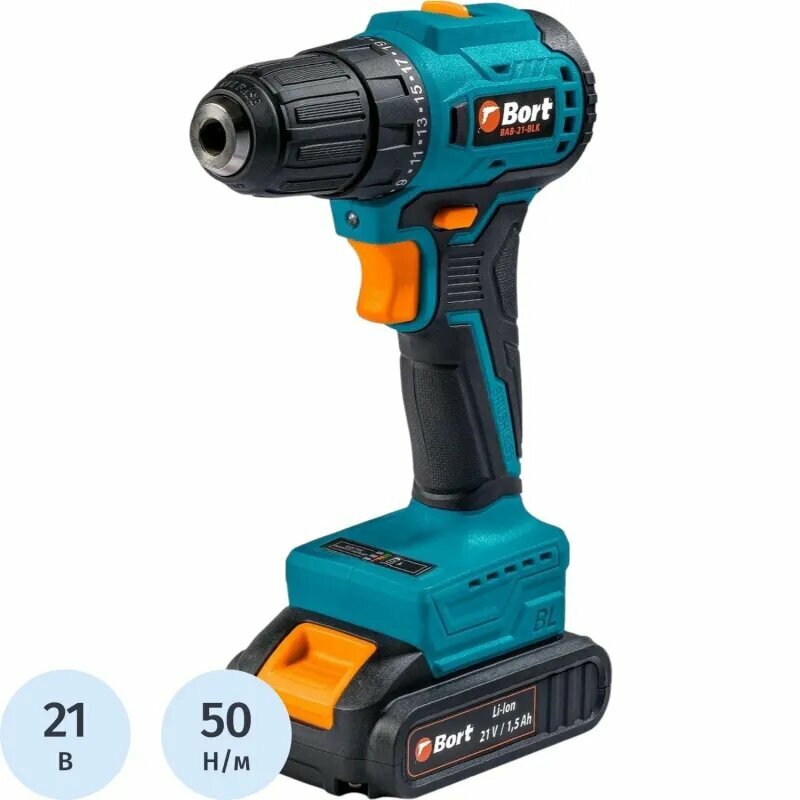 Дрель-шуруповерт аккум. бесщет. BORT BAB-21-BLK, 2АКБ(1,5Ач) (93413526), 1681514
