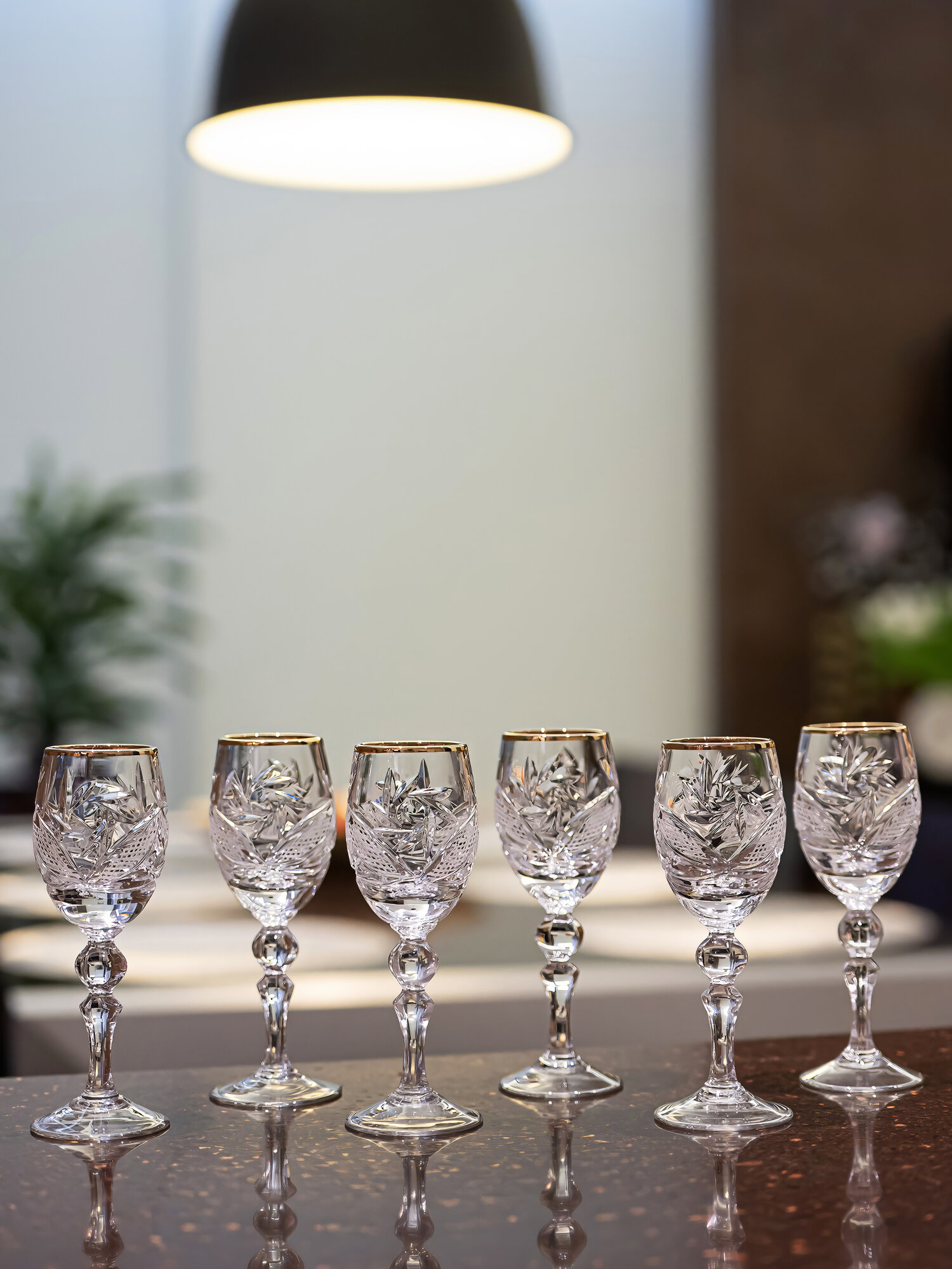 Хрустальные рюмки на ножке для водки / коньяка / ликера, объем 35 мл, набор 6 шт, Неман 6701-1000/30 отводка золотом