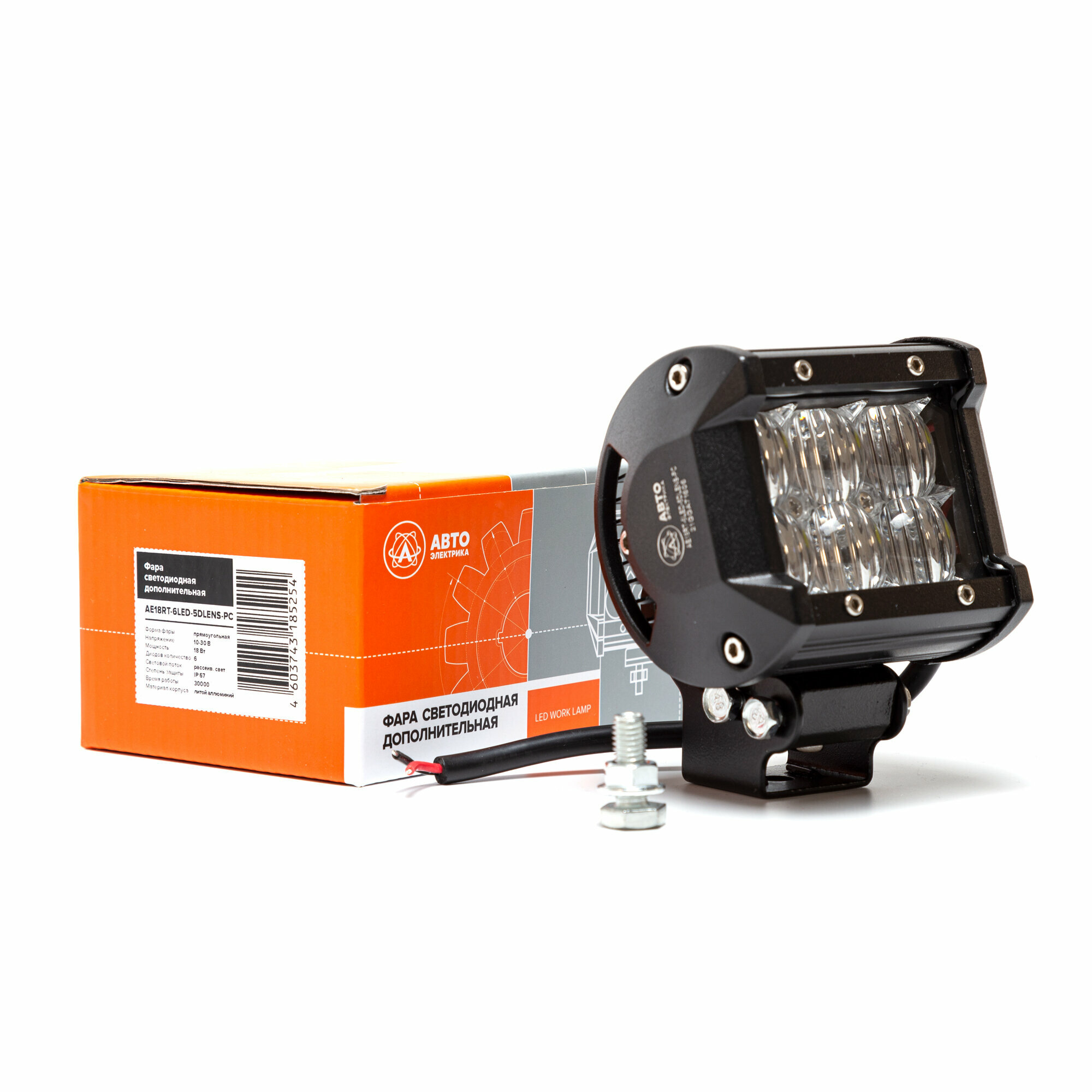 Фара АвтоЭлектрика 18RT-6LED-5DLENS-PC, светодиодная, прямоугольная, 6шт