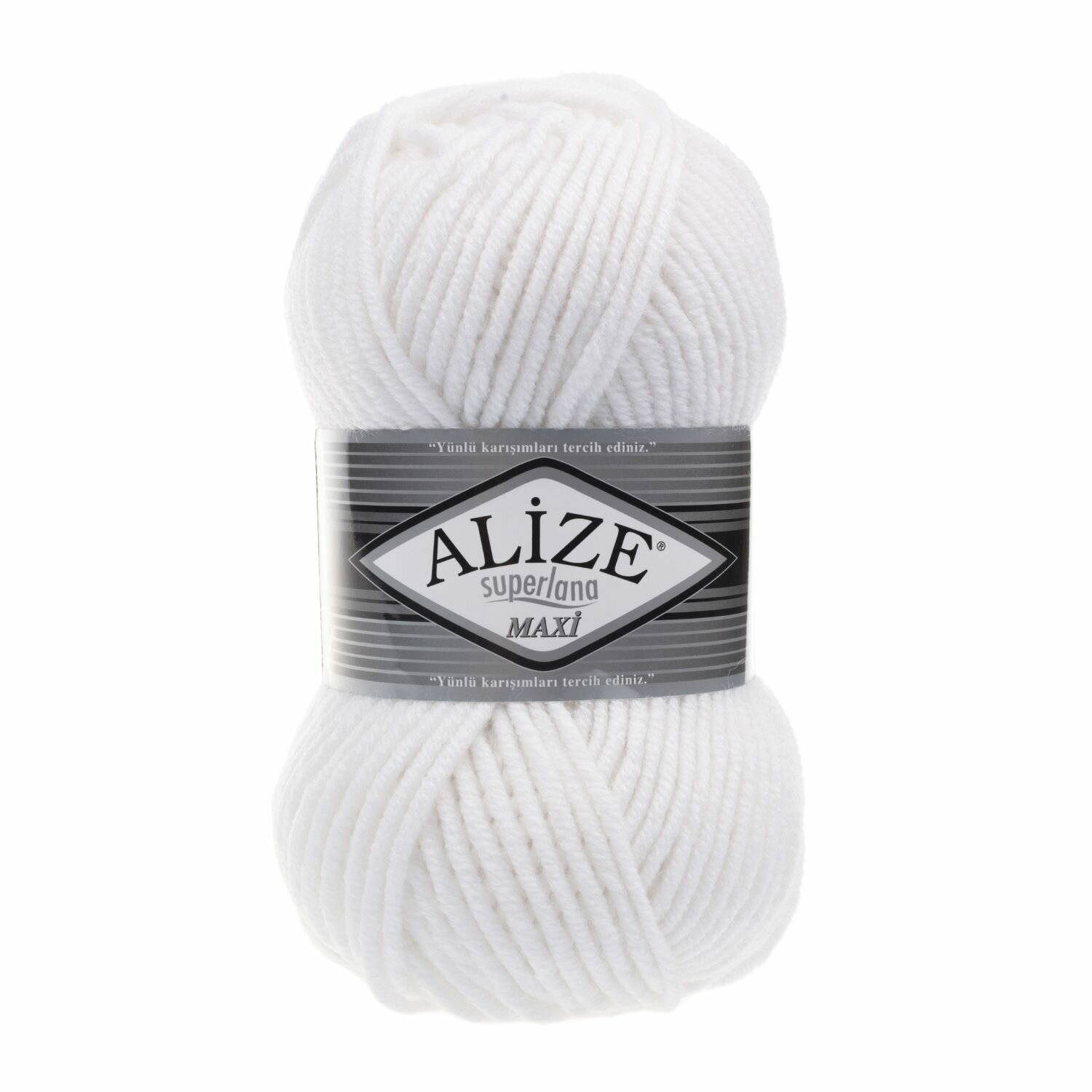 Пряжа ALIZE SUPERLANA MAXI, белый - 55, 25% шерсть, 75% акрил, 5 мотков, 100 г, 100 м.