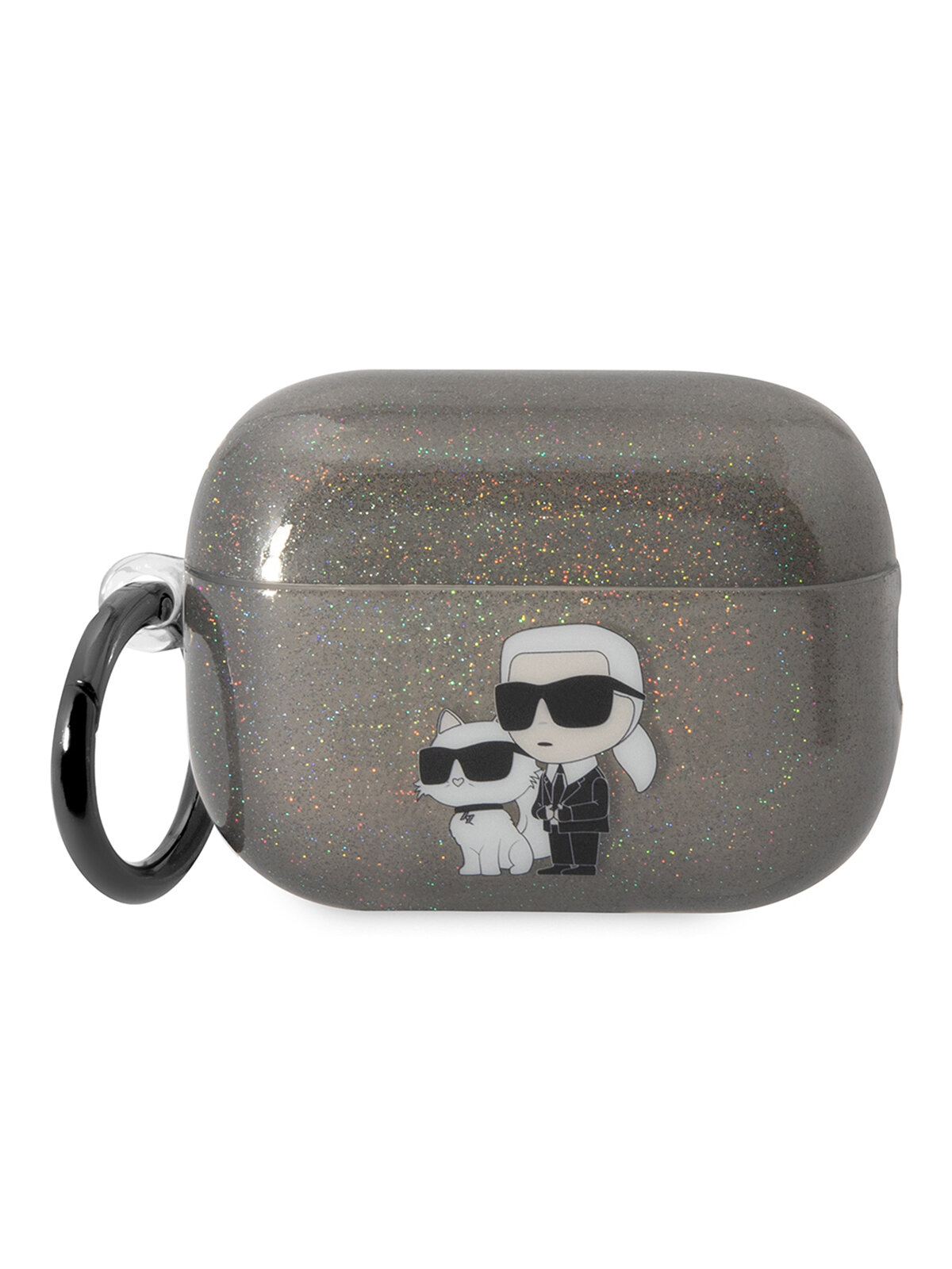 Lagerfeld для Airpods Pro 2 чехол TPU Glitters with ring NFT Karl & Choupette Black