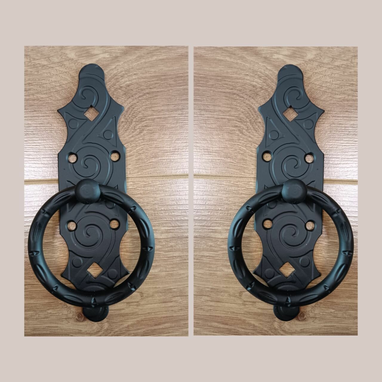 Ручка-кольцо дверная РК-80 мод.6 - 2 шт /кованая/ серия ярославль (черный)