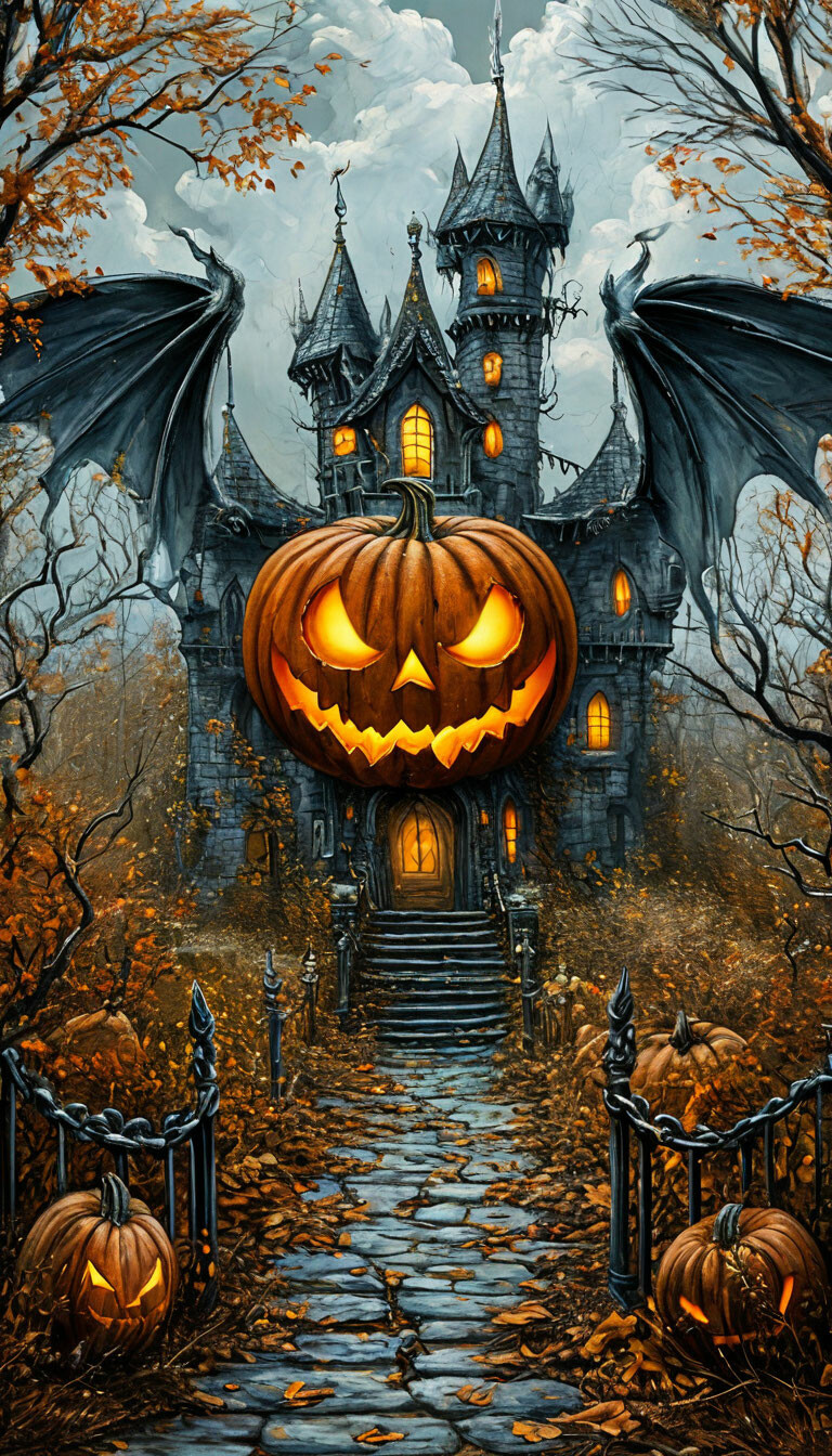 "Halloween, horror, Pumpkin graphite demon with wings, style Toon Hertz ...