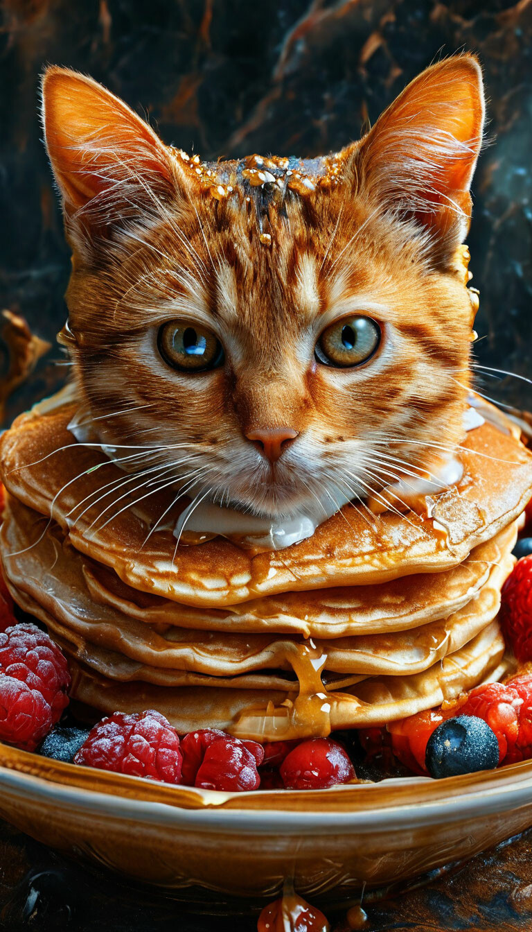 "Not everything is a pancake bowl! 🐈 🥞 🧈 in the style of Salvador Dali ...