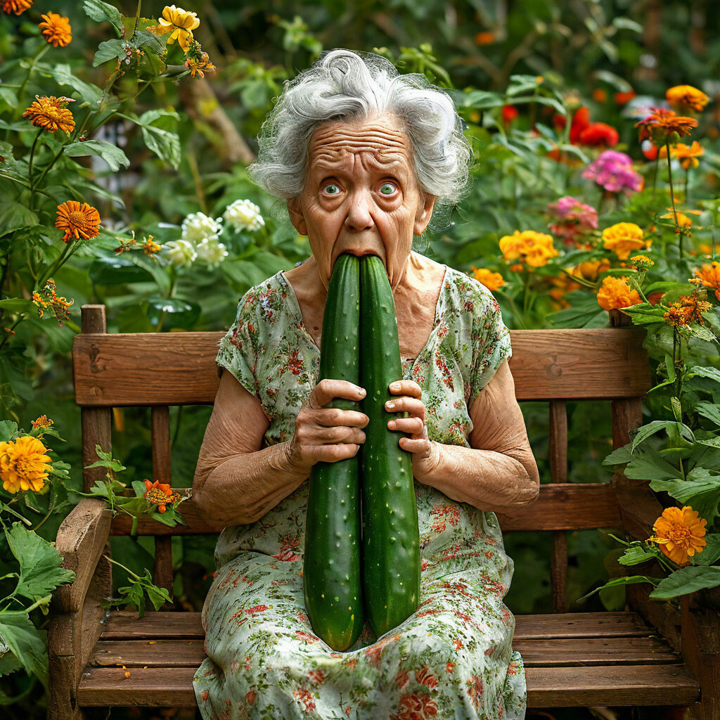 "Imagine a grandmother sitting on a …" — image created in Shedevrum