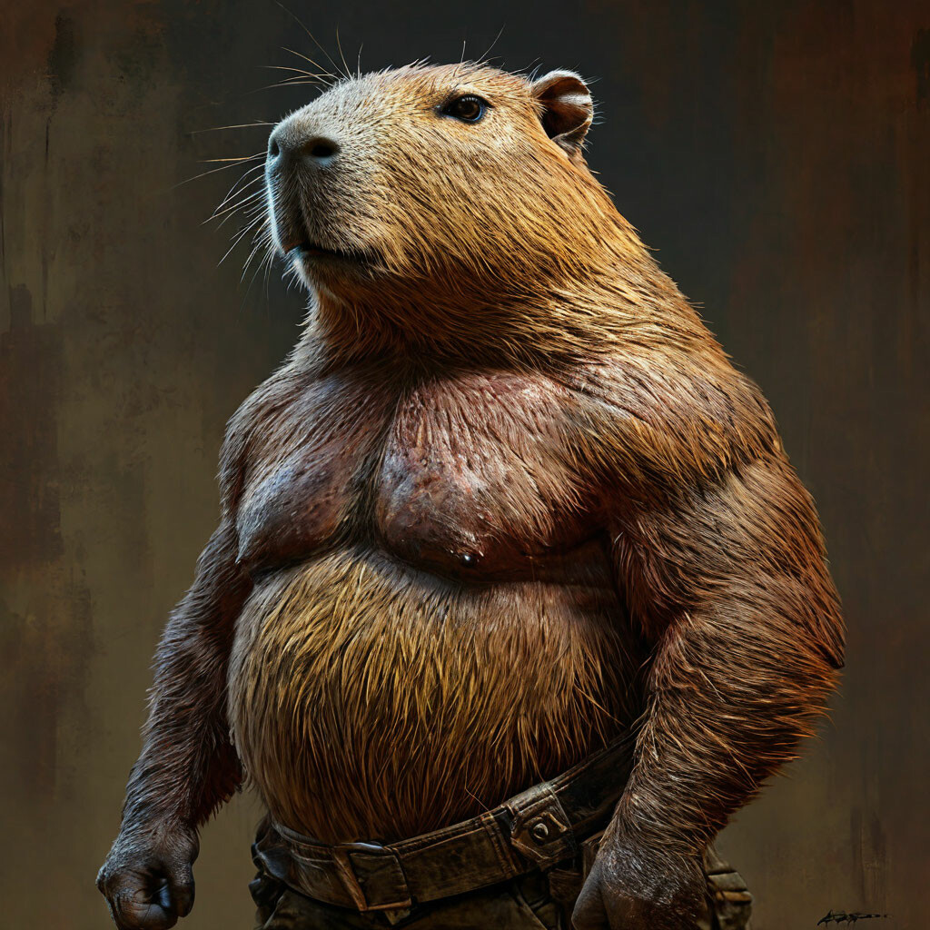 "Capybara is a pumped-up Powerlifter …" — image created in Shedevrum