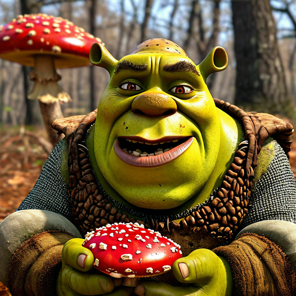 "Shrek's mushroom mukbang inadequate Shrek chews fly agaric with his ...