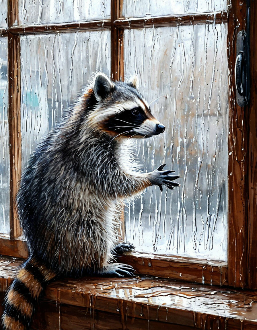A handsome raccoon stands on an …" — image created in Shedevrum
