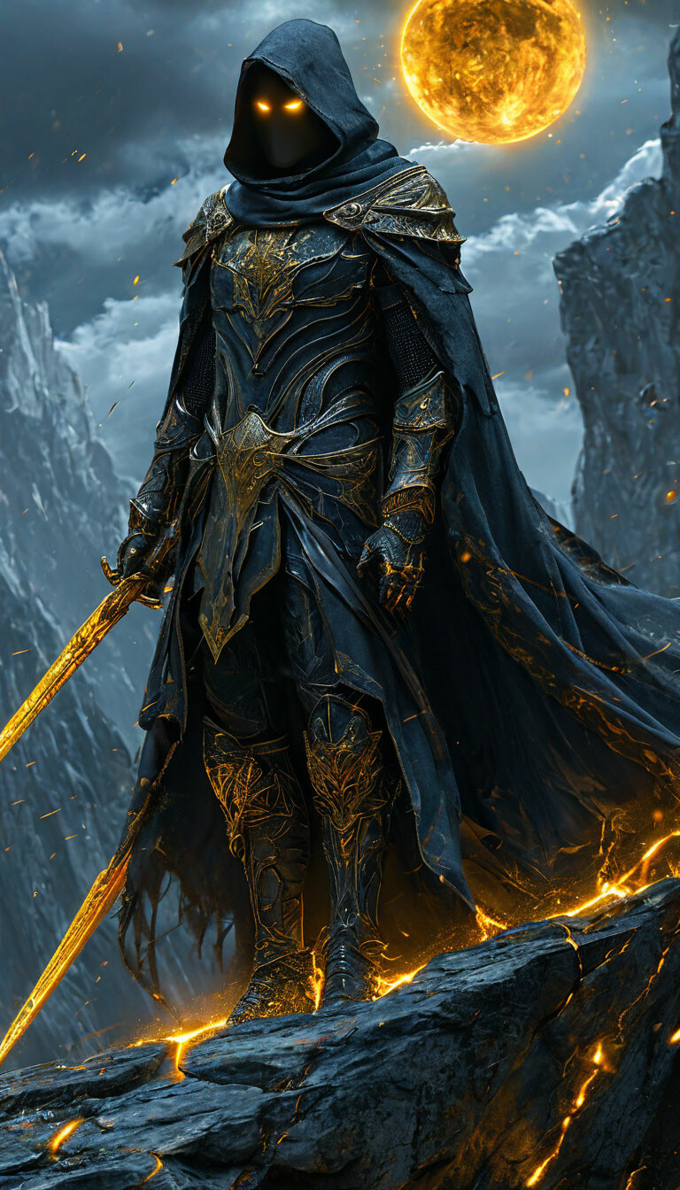 «The night knight of darkness yellow eyes sparkle a handsome man, full ...