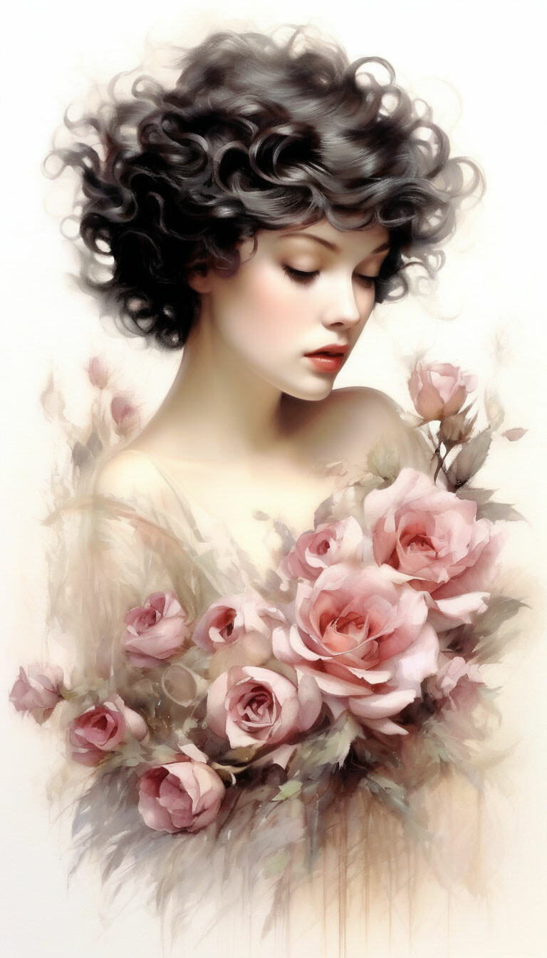"English beauty,short hair curls,English watercolor, Lee Bogle, Julie ...