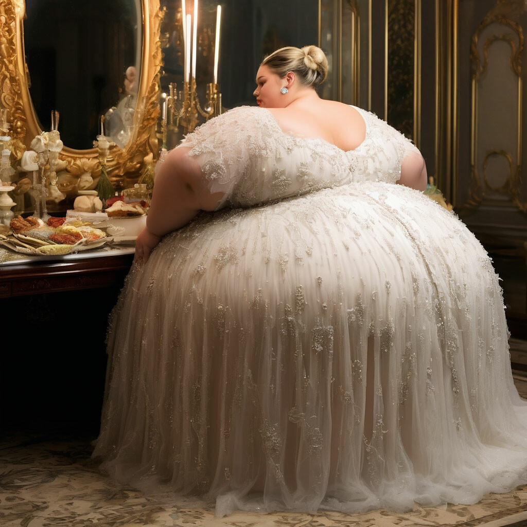 "Side view of the back PAWG.Filigree.Gluttony obese cult.Luxury table ...