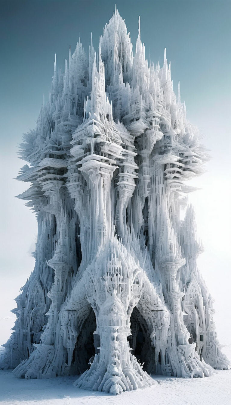 intricate ice architecture of the future, bizarre snow fractals Monge ...