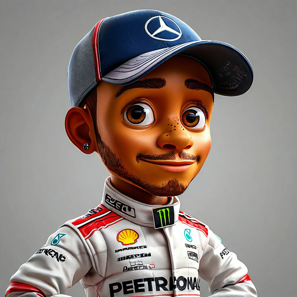 "Lewis Hamilton, Formula 1, cartoon character, 3d" — image created in ...