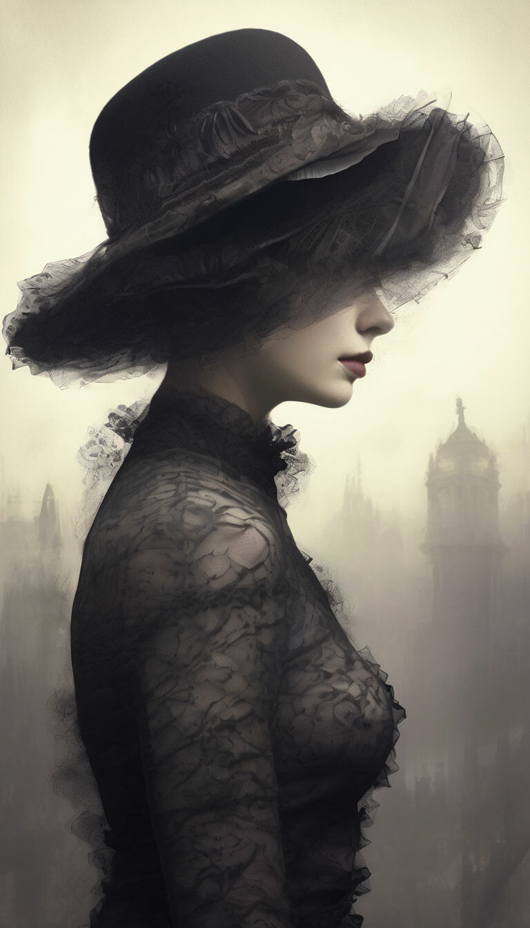 "Nu double exposure Victorian style elegantly mysterious" — image created in Shedevrum