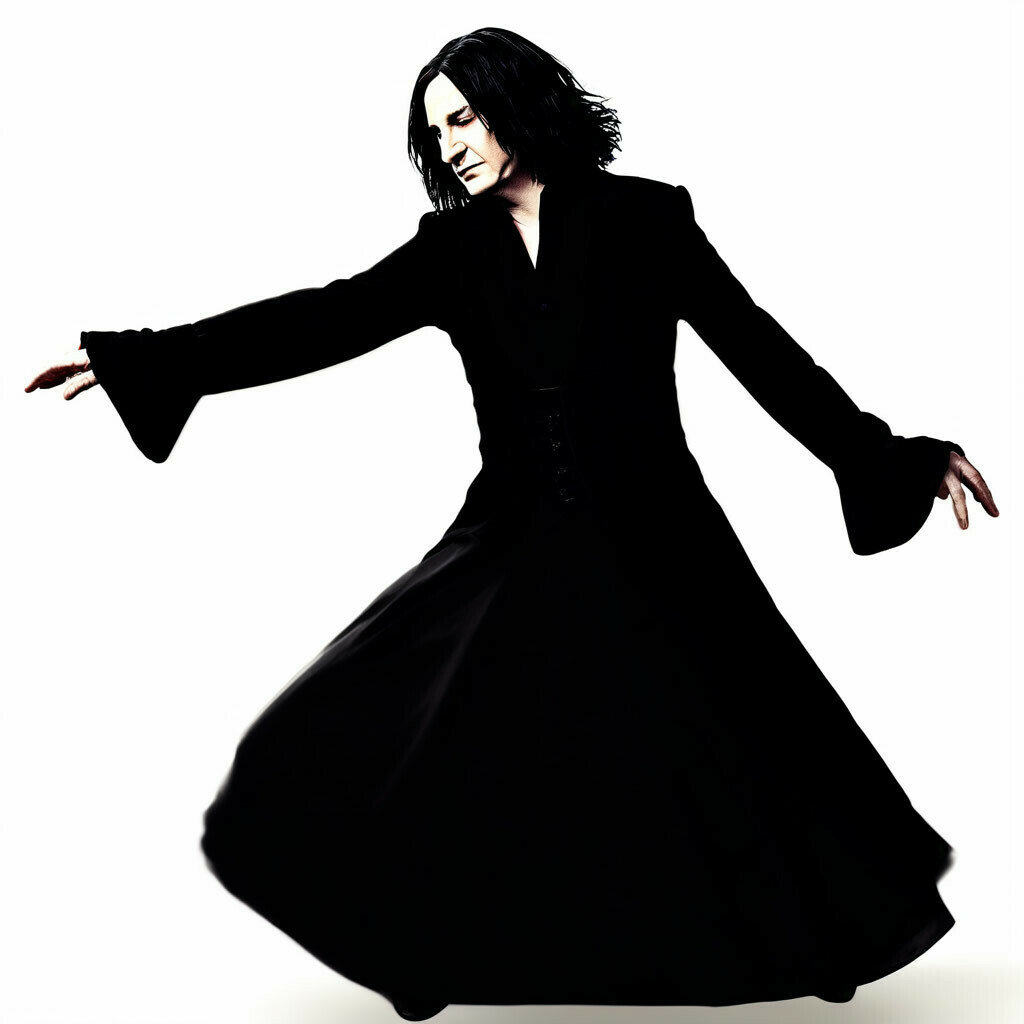 "Severus Snape in a black dress dancing Macarena" — image created in ...