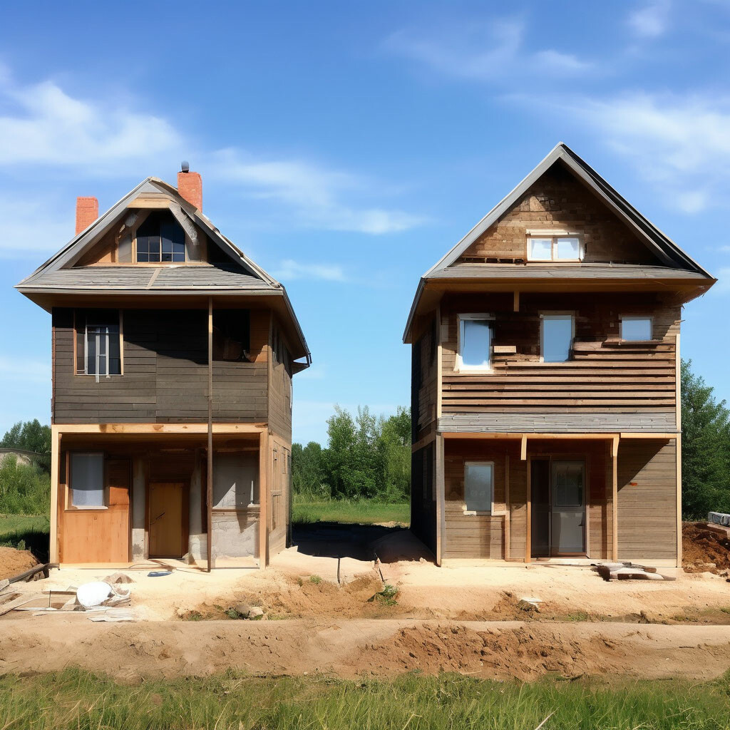 "Comparing two houses, one is just starting to be built, the second has ...