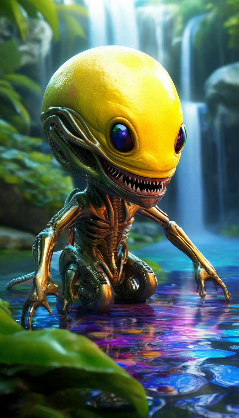 "Highly detailed sketch, photorealism. A cute xenomorph lemon.Large ...