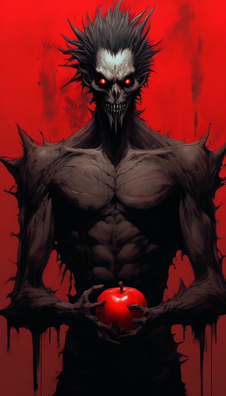 "🤍 Pale and thin.anime.horrors.Grotesque.a scary creature.Ryuk. holds ...