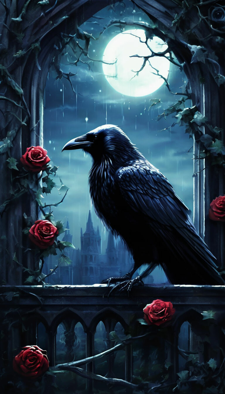 "A beautiful Gothic-style castle, night , moon , stars, a twisted fence ...