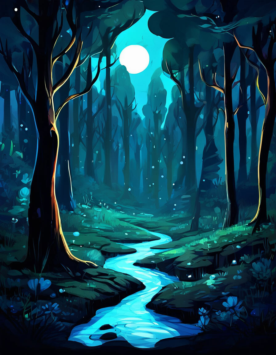 "Beautiful night forest, in the style of an Irish cartoon" — image ...